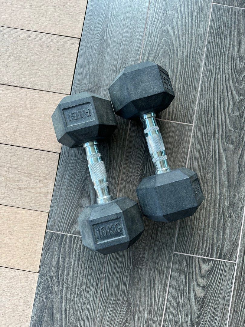 Pair 10kg Dumbbells Hex x2, Sports Equipment, Exercise & Fitness ...