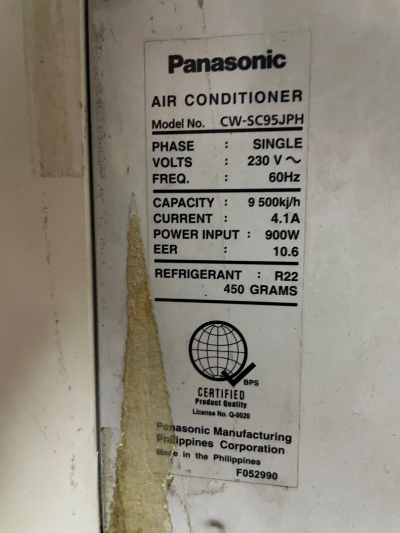 Panasonic Aircon Window Type 1hp Non-Inverter, TV & Home Appliances ...