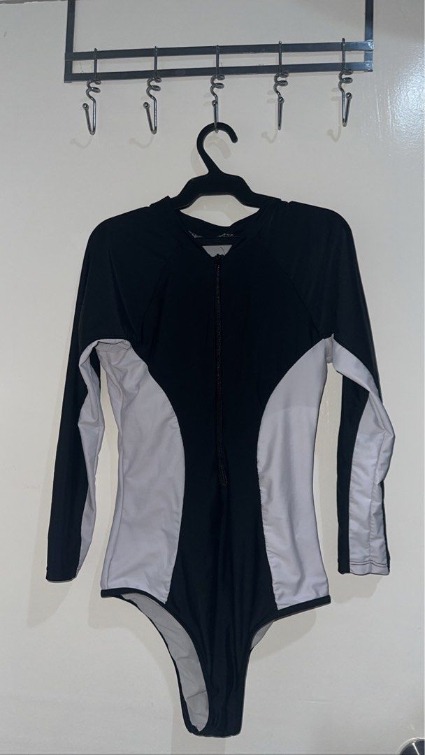 Shein One Piece Swimsuit B&W Rash Guard, Women's Fashion, Swimwear ...