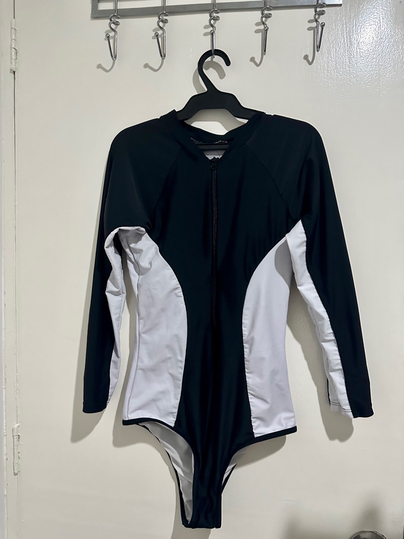Shein One Piece Swimsuit B&W Rash Guard, Women's Fashion, Swimwear ...