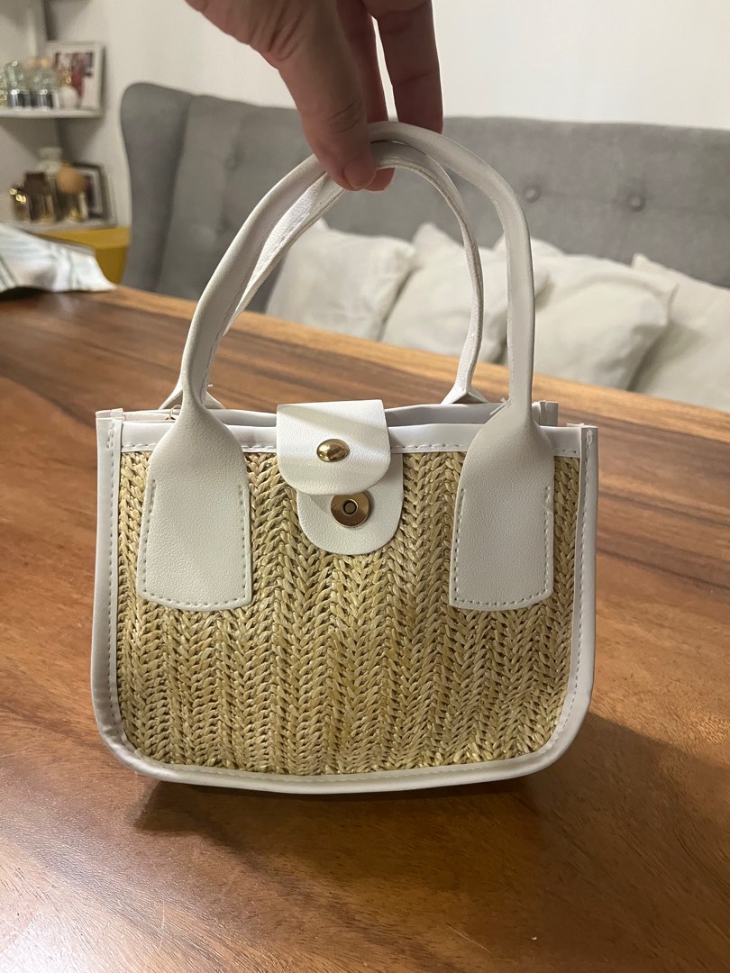 Small Two-toned straw bag two handles, Women's Fashion, Bags & Wallets ...