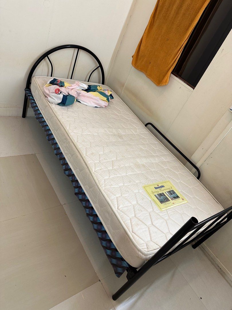 Steel Single bed frame and mattress, Furniture & Home Living, Furniture ...