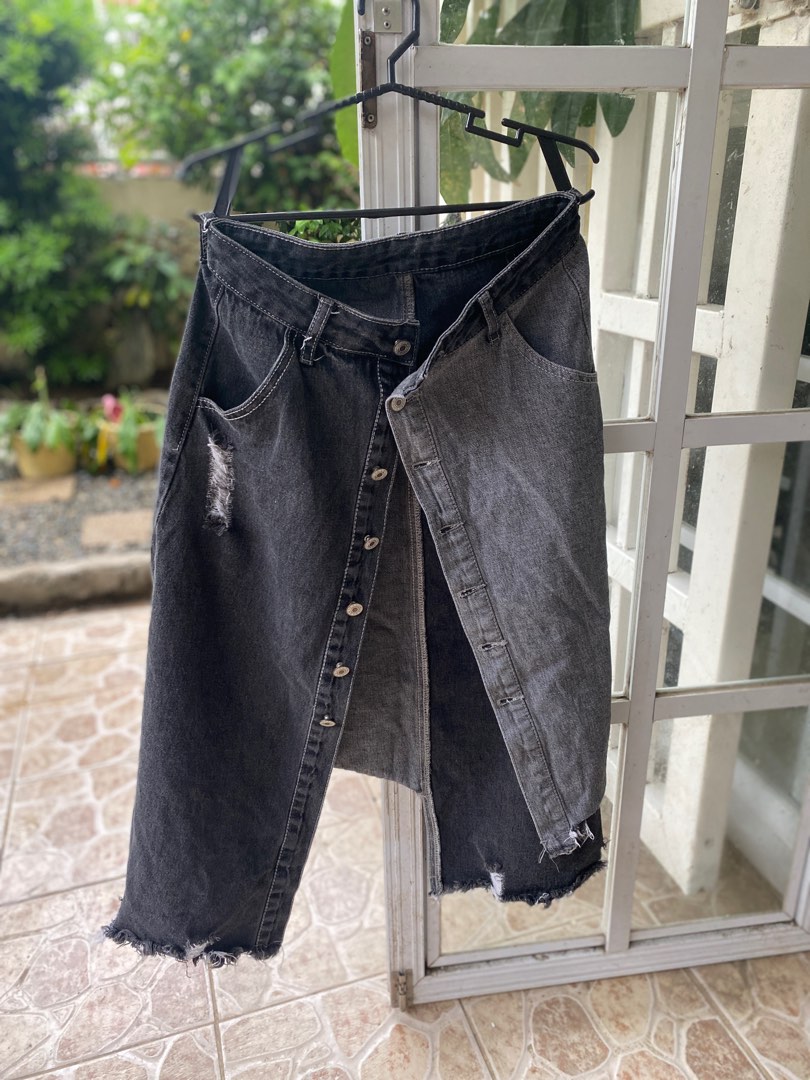 Tattered Goth Dark Denim Skirt, Women's Fashion, Bottoms, Skirts on ...
