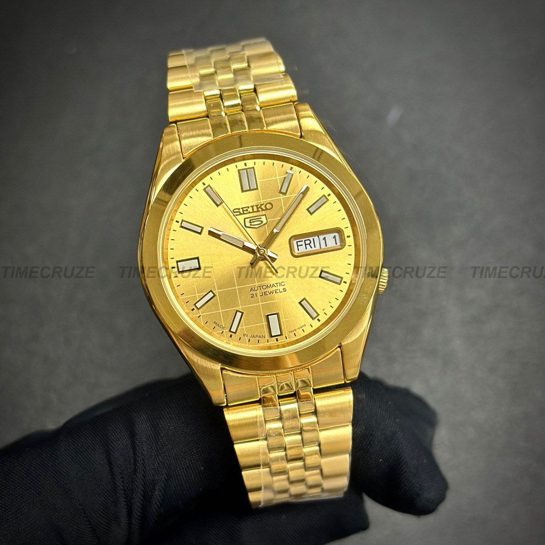 [Time Cruze] Seiko 5 Automatic SNKF90J Japan Made Gold Tone Grid Dial ...