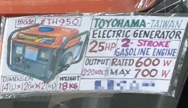 TH950 TOYOHAMA TAIWAN ELECTRIC ELECTRICAL generators GENERATOR 2 stroke ...