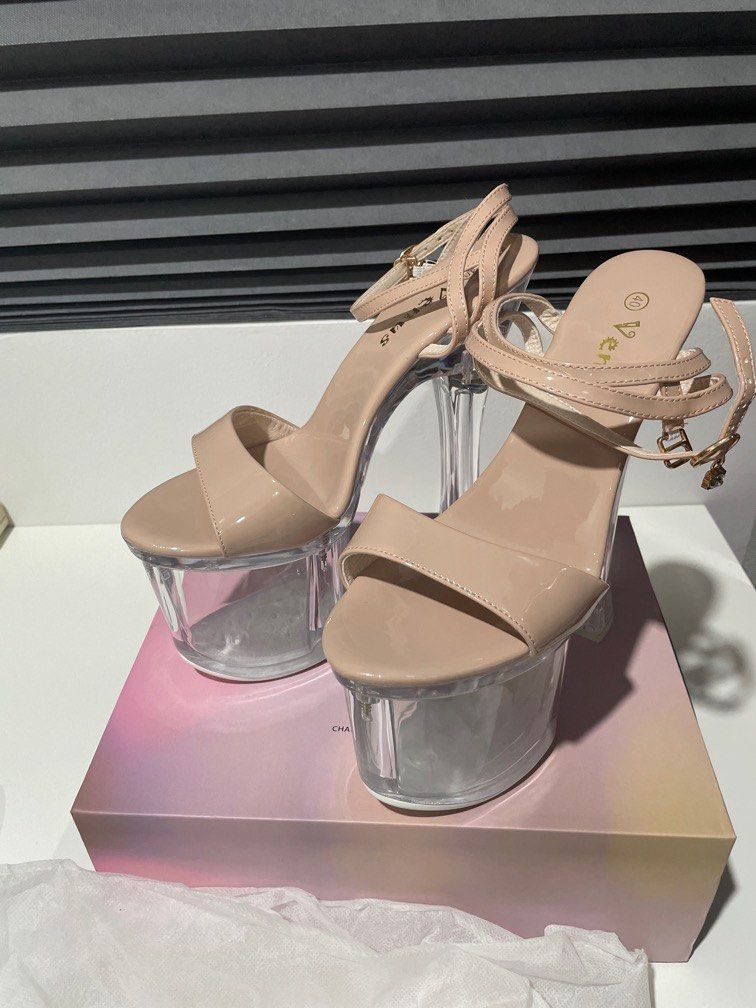Venus 7 Inches Clear Platform Pageant Heels with Nude Straps in Size 9 ...