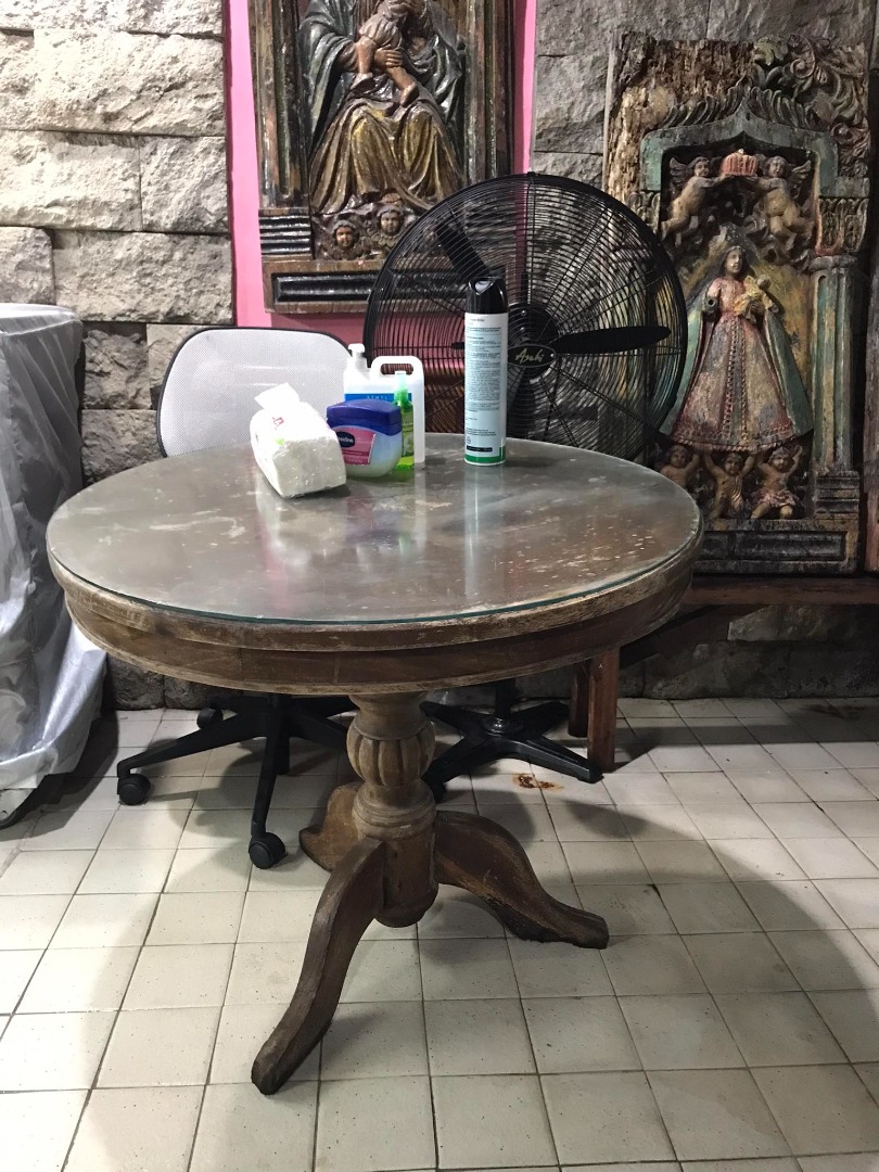 Yakal Antique Table with Glass, Furniture & Home Living, Furniture ...