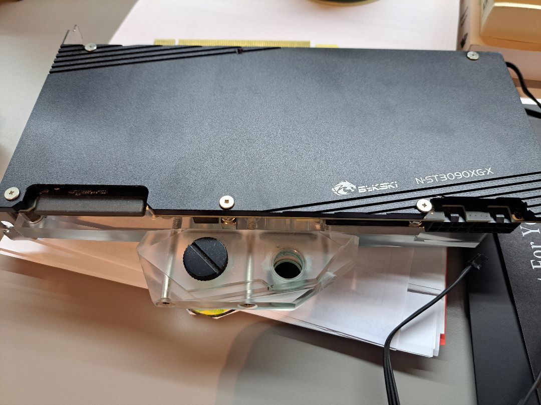 ZOTAC RTX 3090 TRINITY 24GB GDDR6X with waterblock, along with 850W Superflower Leadex III 80 ...