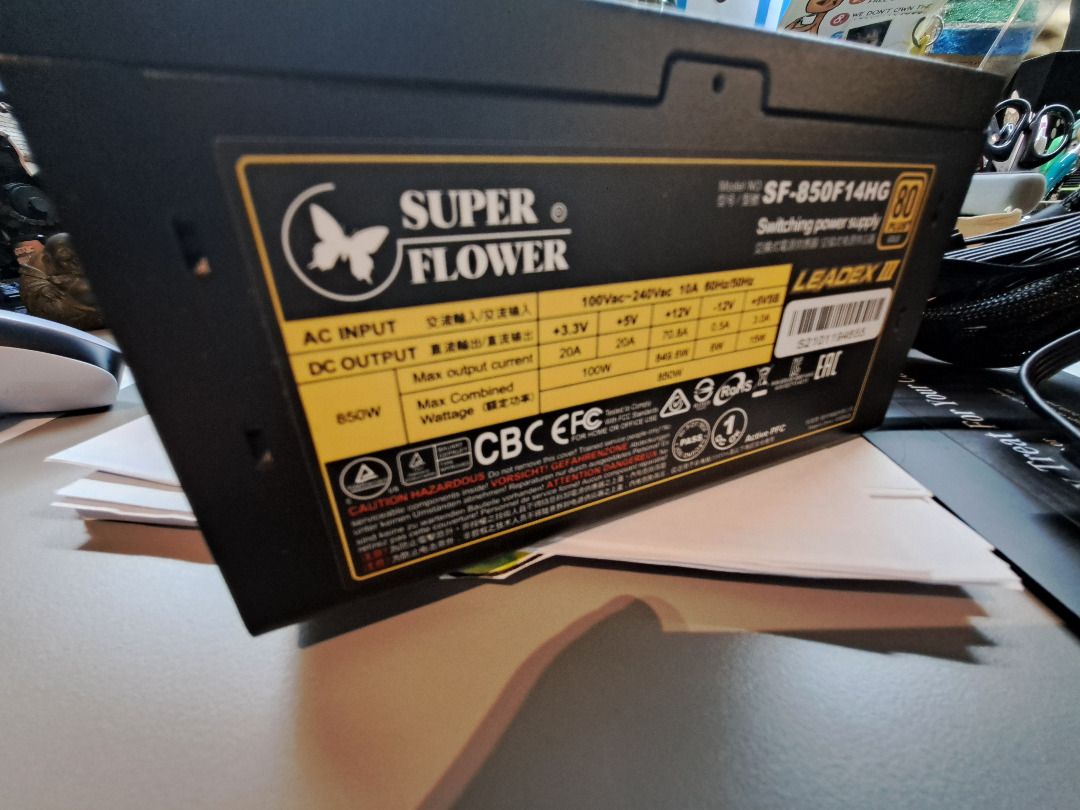 ZOTAC RTX 3090 TRINITY 24GB GDDR6X with waterblock, along with 850W Superflower Leadex III 80 ...