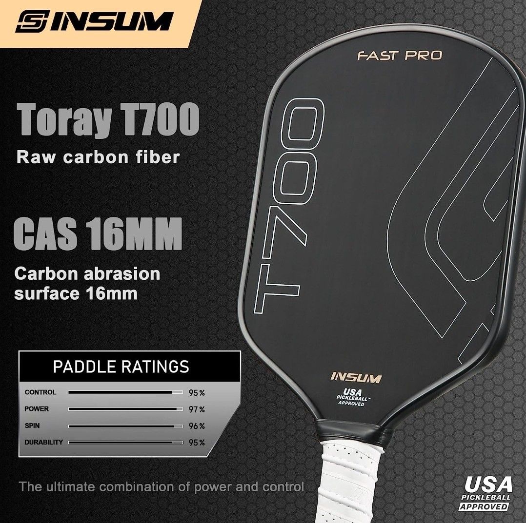 INSUM T700 FAST PRO PICKLEBALL PADDLE (16MM); 2023 NEWLY APPROVED BY ...