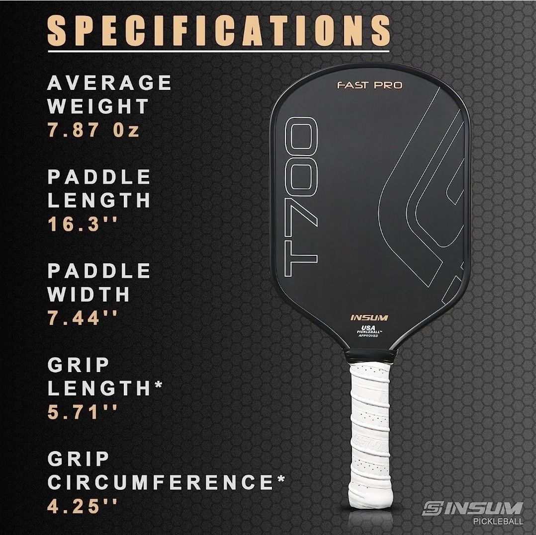INSUM T700 FAST PRO PICKLEBALL PADDLE (16MM); 2023 NEWLY APPROVED BY ...
