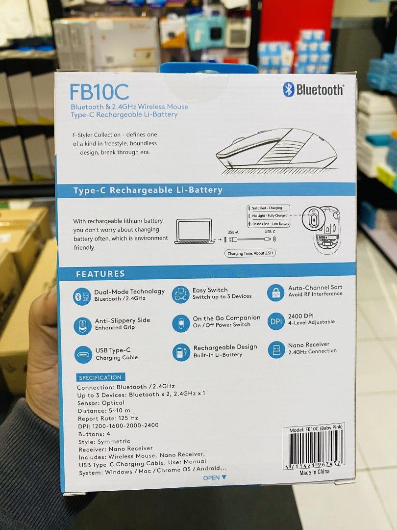 A4Tech Fstyler FB10C Rechargeable Bluetooth & 2.4ghz Wireless Mouse ...