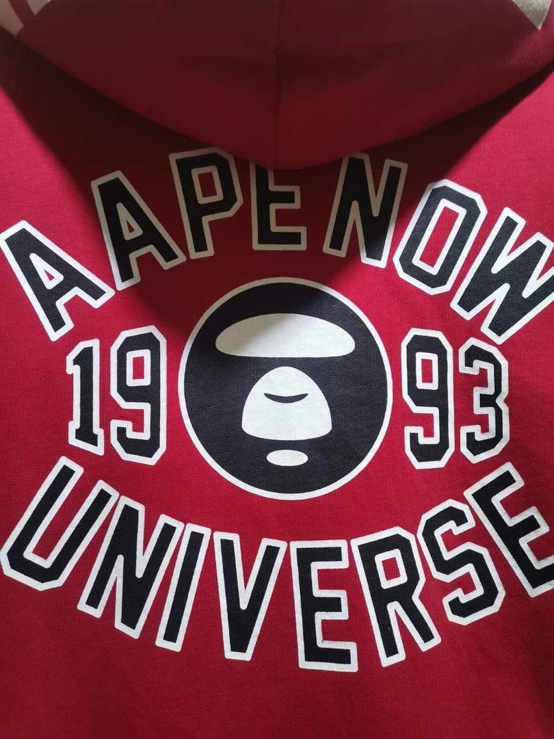 AAPE BIG LOGO/HOOD SCRIPT VARSITY HOODIE JACKET (RED) on Carousell