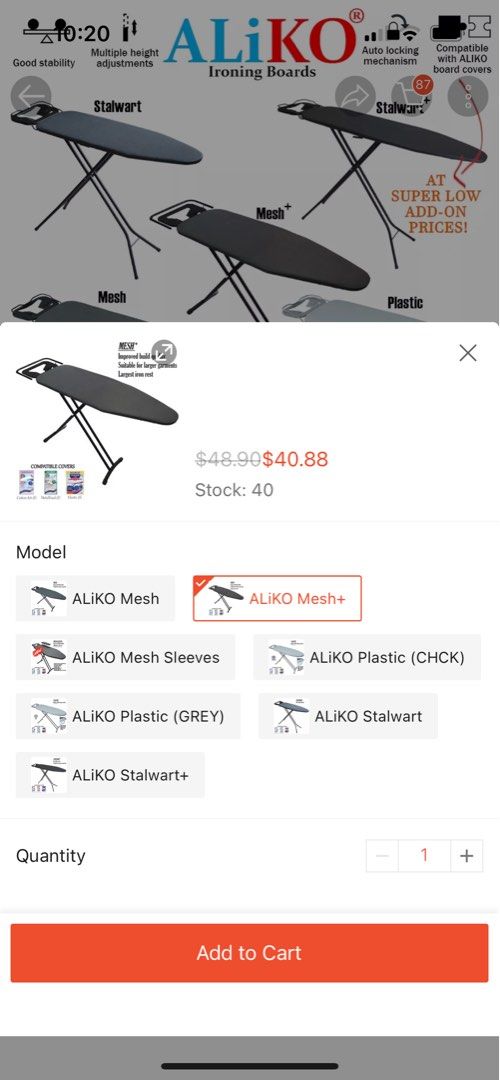 Aliko Standing Ironing Board, Furniture & Home Living, Cleaning ...