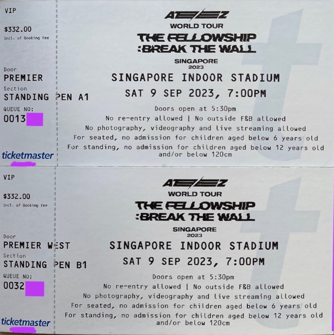 (RESERVED) ATEEZ VIP A1 B1 one pair physical tickets, Tickets ...