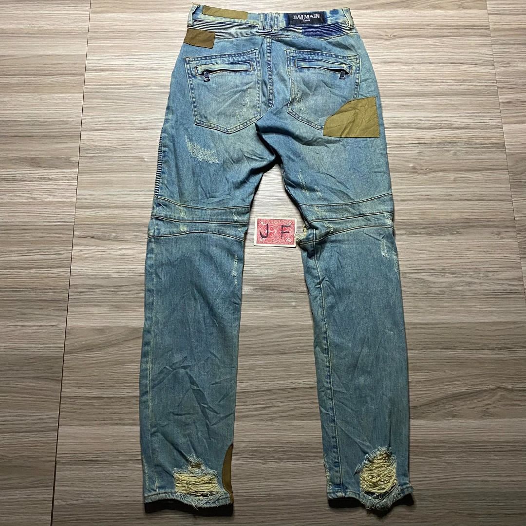 Balmain Destroyed Patchwork Denim Biker Jeans, Men's Fashion, Bottoms ...