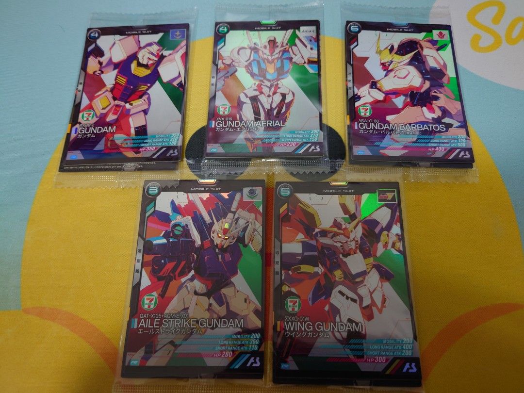 BANDAI 高達 GUNDAM ARSENAL BASE 日本 7-11 限定 PROMO 卡 一套5張, 興趣及遊戲, 玩具 & 遊戲類 - Carousell