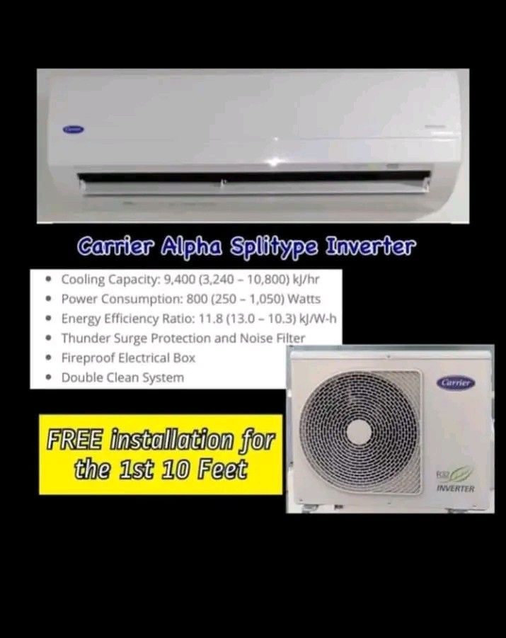 Carrier alpha serries split type inverter aircon with Free ...