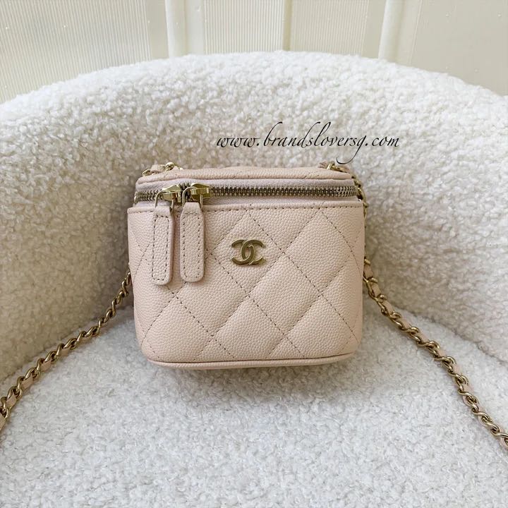 Chanel Mini Cube Vanity with Chain in 22C Beige Caviar LGHW, Luxury ...