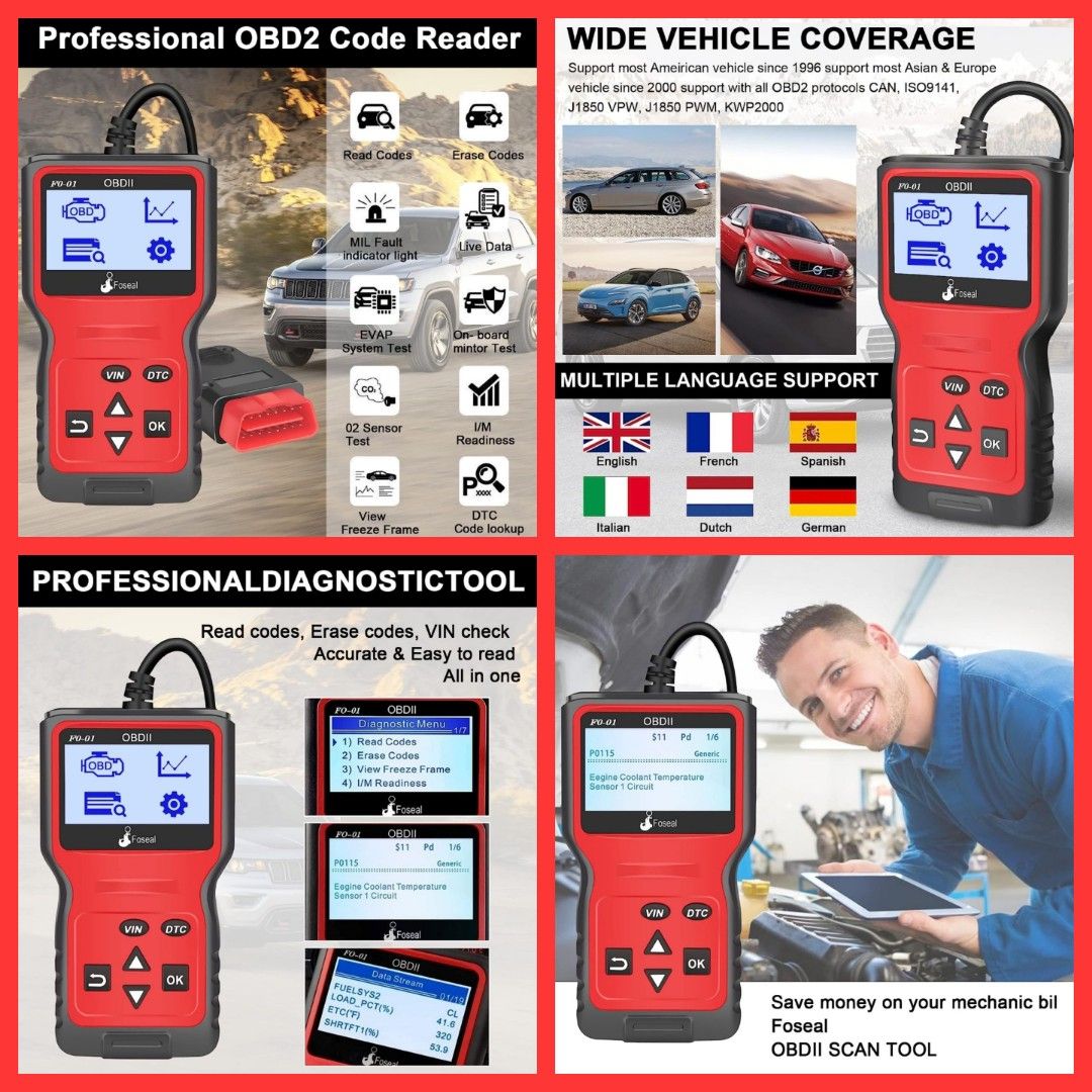 Foseal OBD2 Code Reader, OBD 2 Scanner Professional Enhanced Universal ...