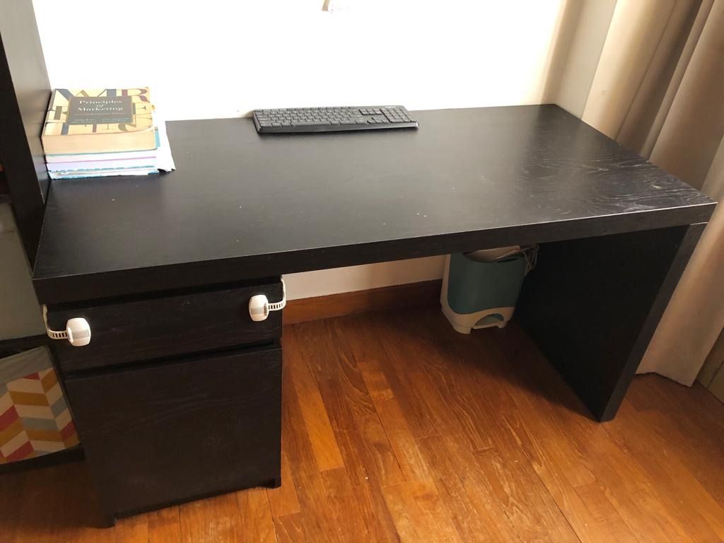 IKEA MALM DESK BLACK, Furniture & Home Living, Furniture, Tables & Sets ...