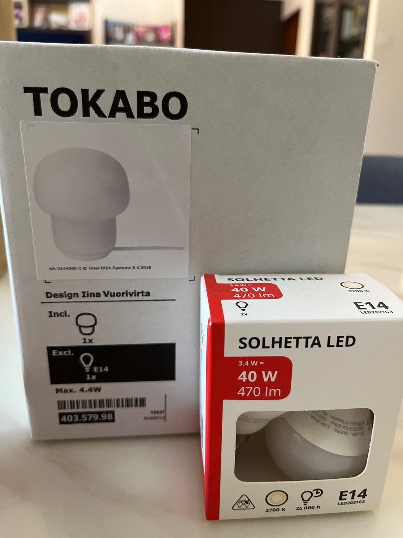 IKEA mushroom lamp Tokabo with 2 bulbs solheta led, Furniture & Home ...