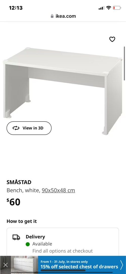 Ikea Smastad Bench (White), Furniture & Home Living, Furniture, Tables ...