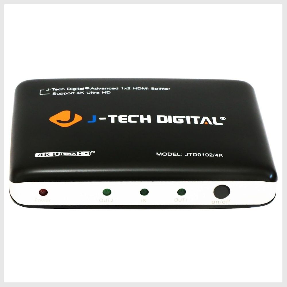 J-Tech Digital JTD0102/4K J-Digital Most Advanced 2 Ports HDMI 1X2 Powered Splitter, Support ...