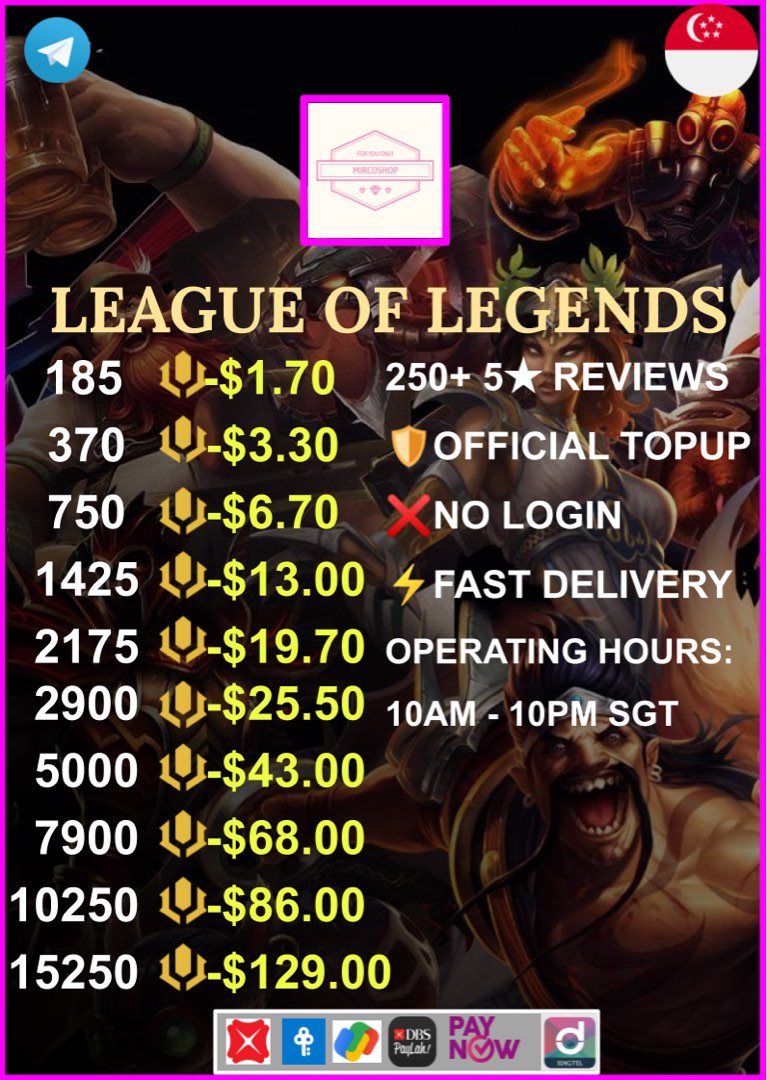 [Official LOL Topup] Cheapest LOL RP Topup League Of Legends Riot Point ...
