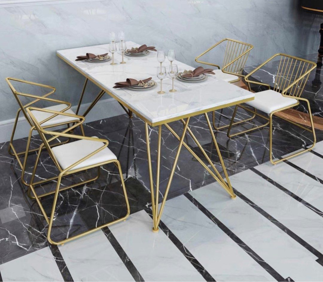 LAGE Modern Marble Dining Table & Chairs, Furniture & Home Living ...
