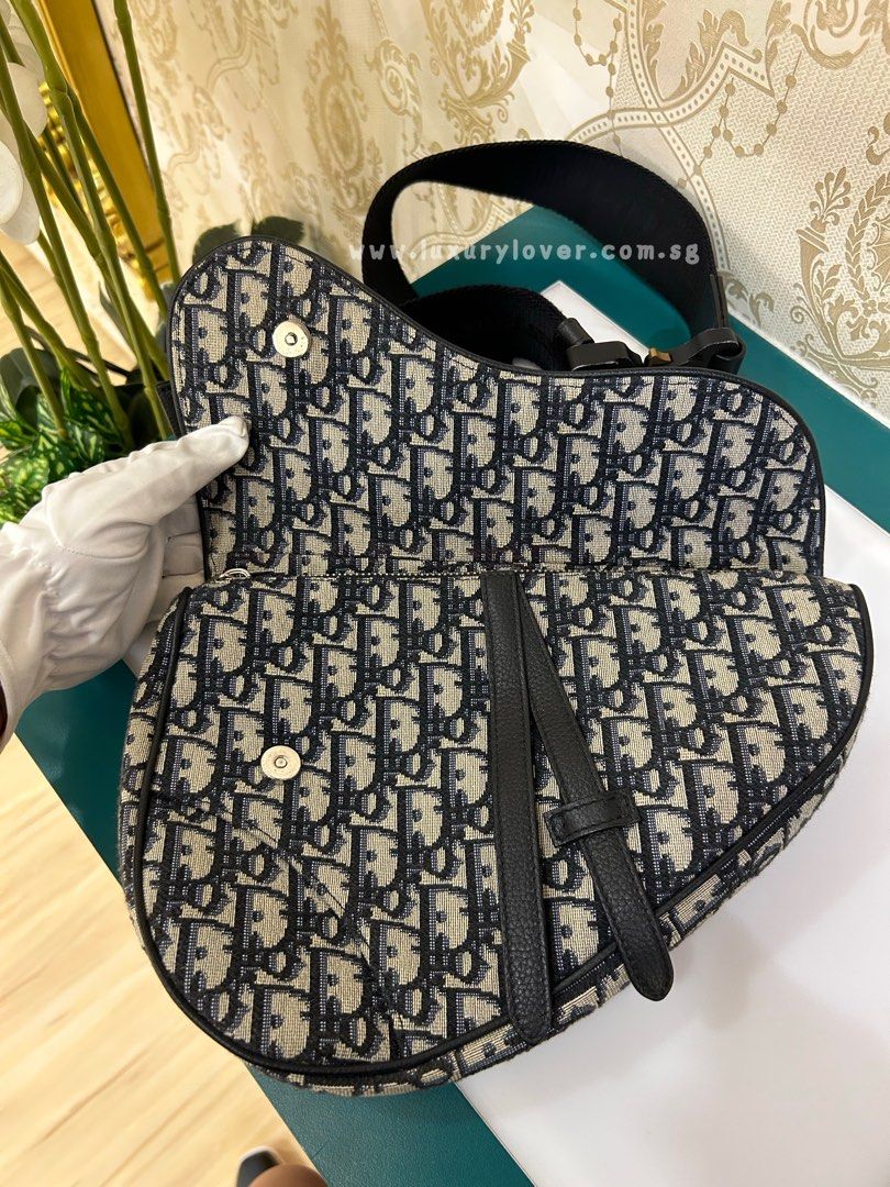 Like New Dior Men Saddle Bag Beige and Black Dior Oblique Jacquard ...