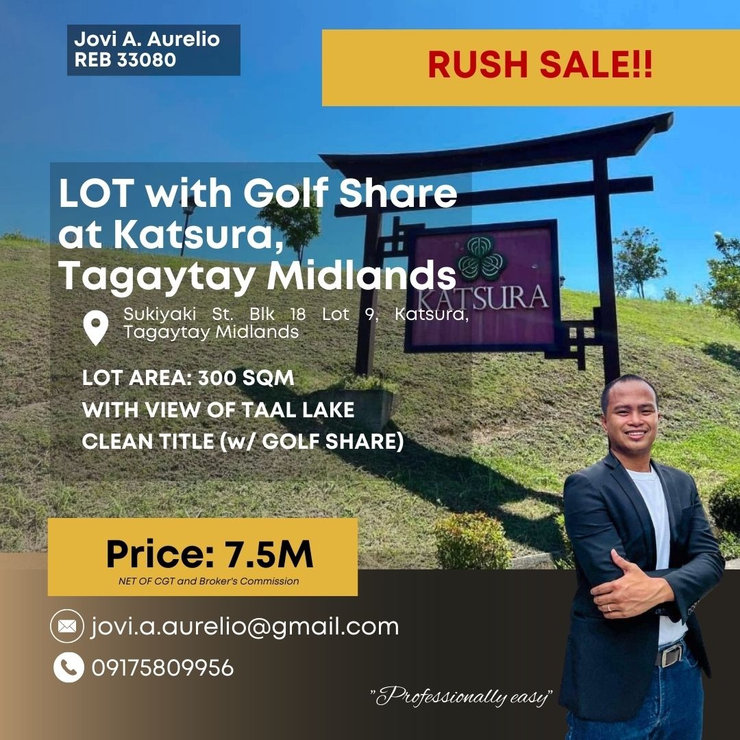 Lot For Sale in Tagaytay Midlands below Tagaytay Highlands with Golf Share with Taal Lake View ...