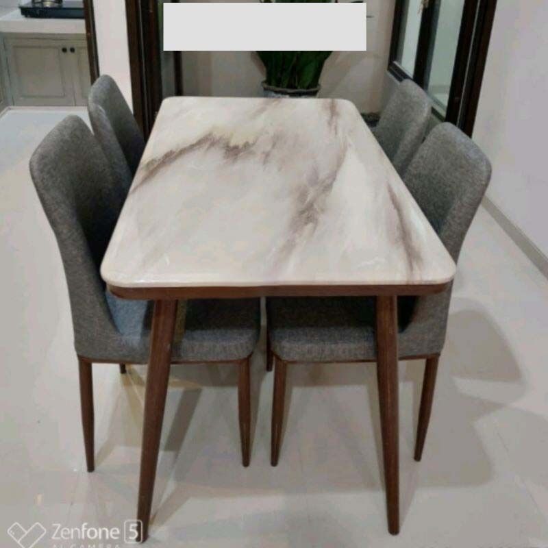 Meja makan keramik corak marmer 4 kursi meja makan Billy meja makan ...