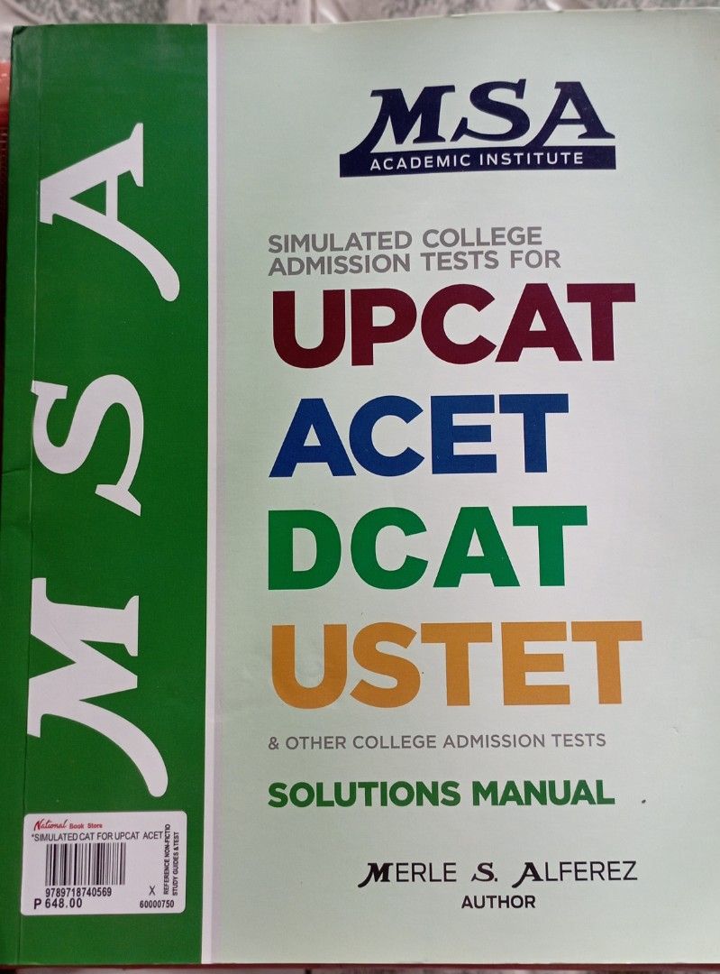 MSA CET Reviewer (UPCAT/ACET/DCAT/USTET) Solutions Manual, Hobbies ...