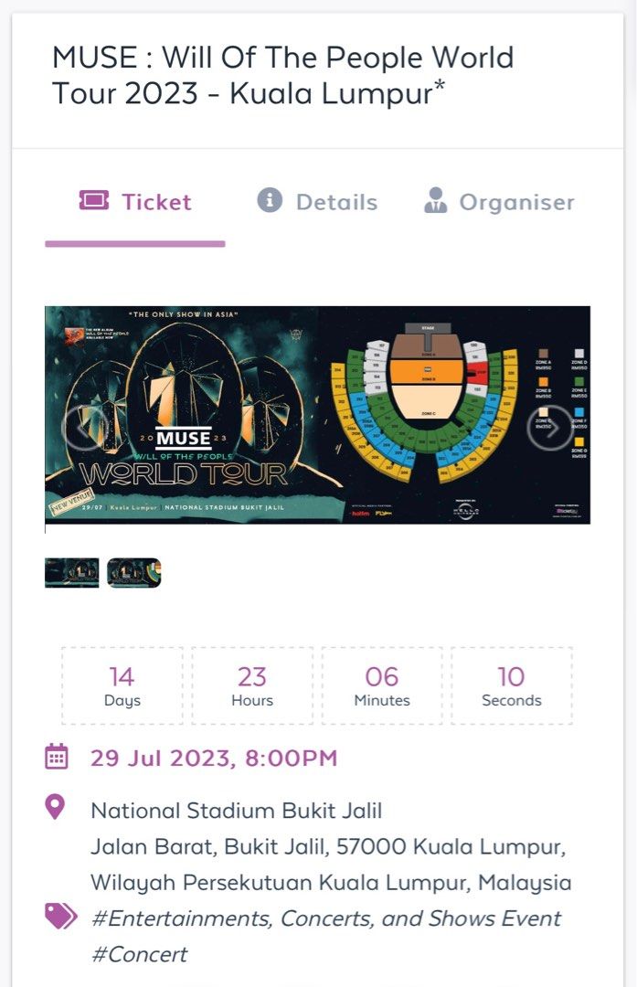 MUSE CONCERT KL Cat A (Stage side) tickets x6, Tickets & Vouchers ...