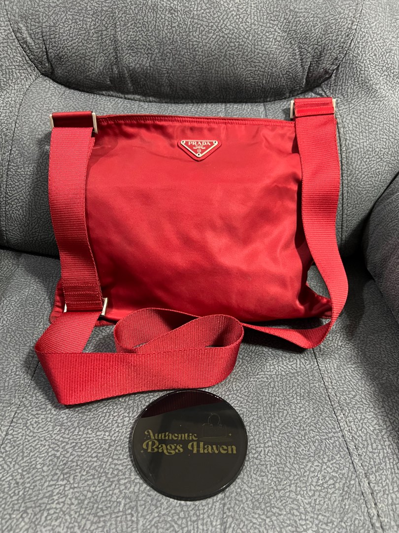 Original Prada Tessuto Nylon Red Sling Bag, Luxury, Bags & Wallets on ...