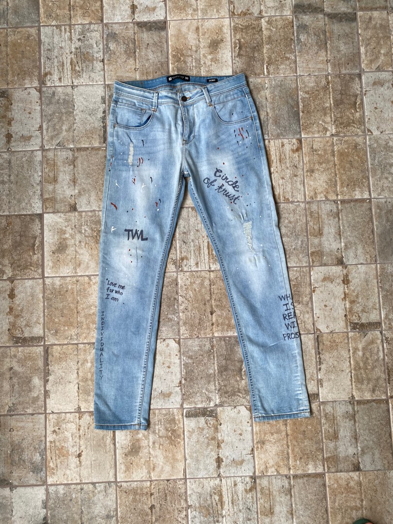 Paint Splatter Scribble Jeans (Gucci vibes), Men's Fashion, Bottoms ...