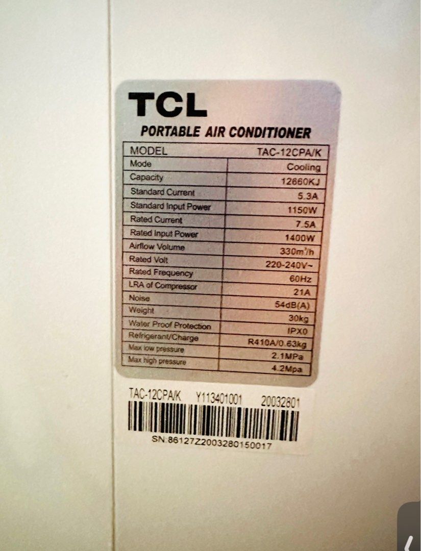 portable aircon PORTACOOL TCL, TV & Home Appliances, Air Conditioning ...