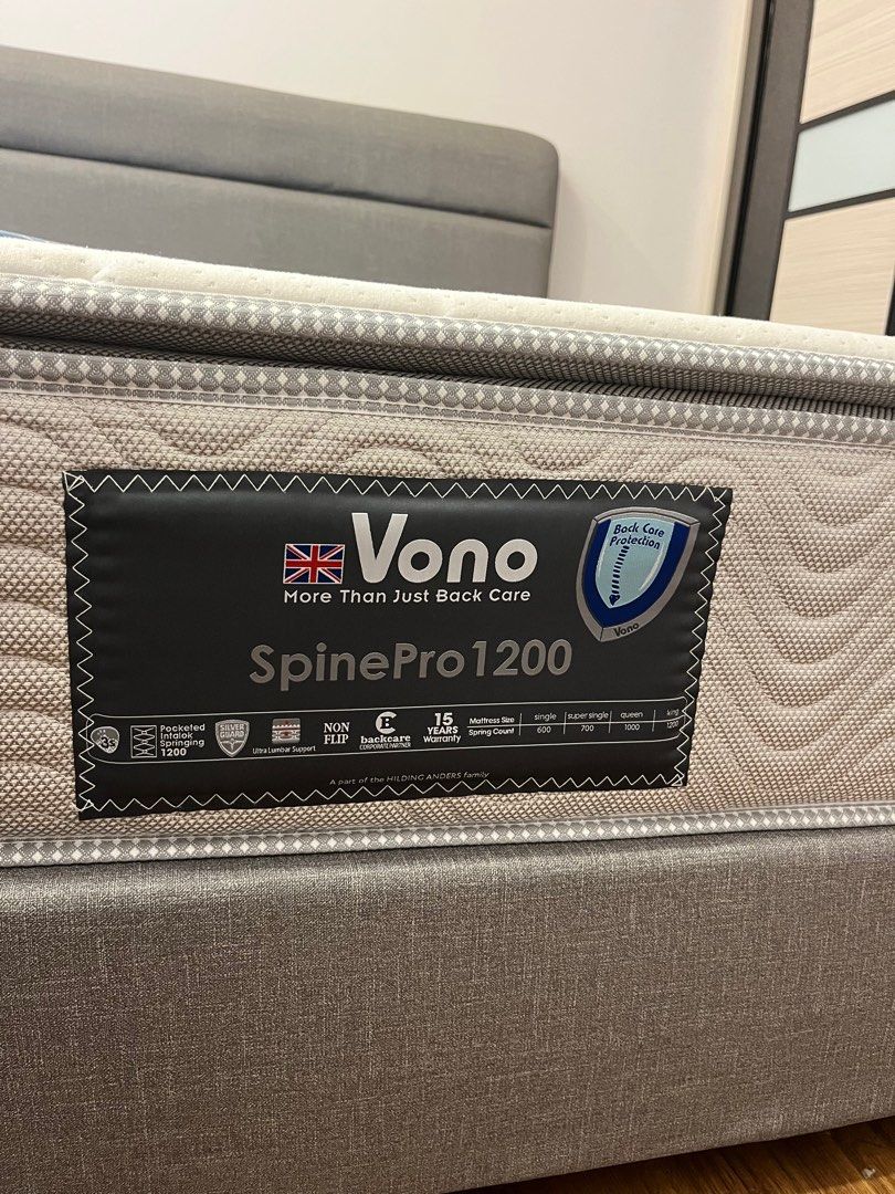 Queen side bed frame with vono SpinePro 1200 mattress, Furniture & Home ...