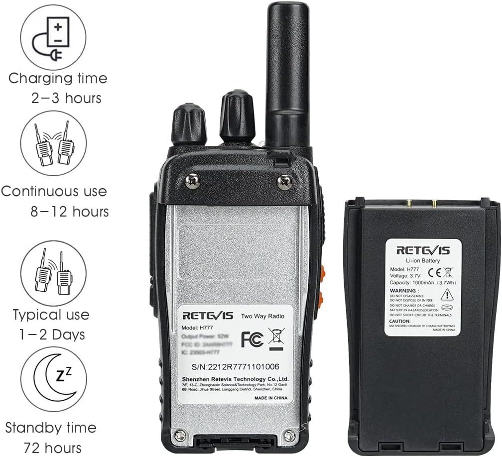 Retevis H-777 Walkie Talkies Rechargeable, 2 Way Radios Long Range ...