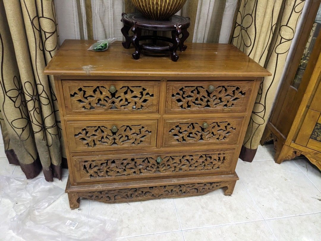 Set Meja, Almari, Drawer Kayu Jati dan Cengal (Urgent perlukan duit ...