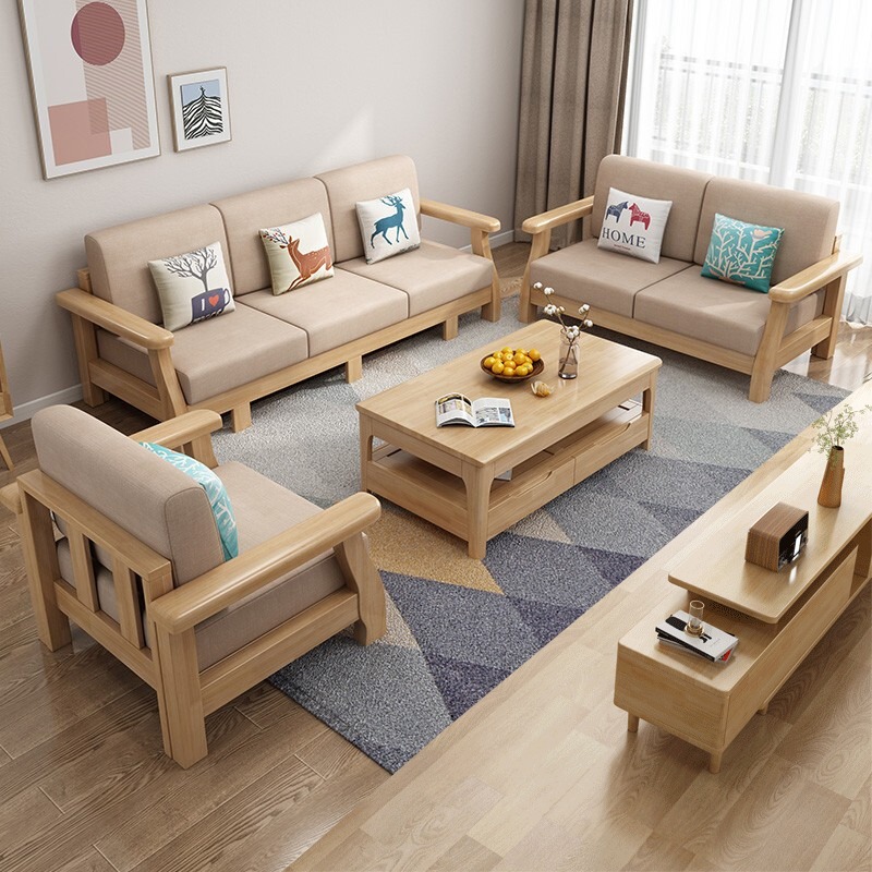 SIGNY COURTYARD Scandinavian Japanese Solid Wood Sofa Set, Furniture ...