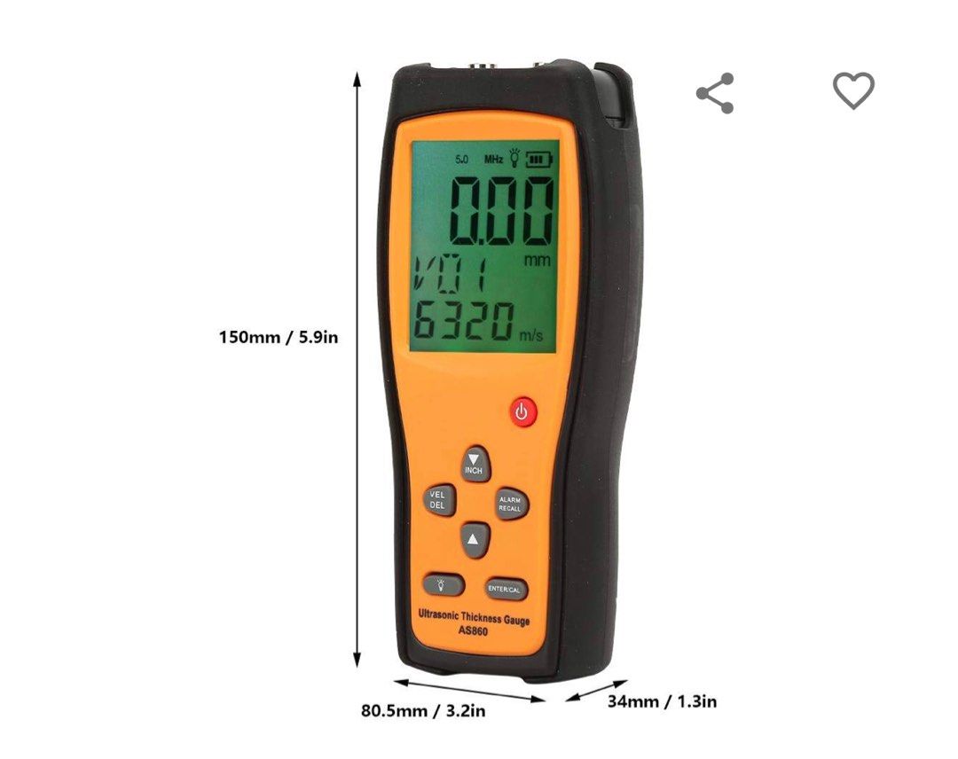SMART SENSOR AS860 Digital Ultrasonic Thickness Gauge Meter Tester, 1.0 ...