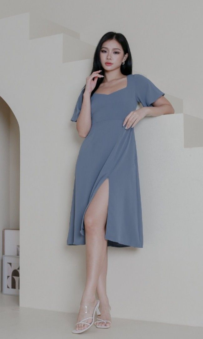 TPZ Topazette Klara Sweetheart Slit Midi Dress in Stale Blue, Women's ...