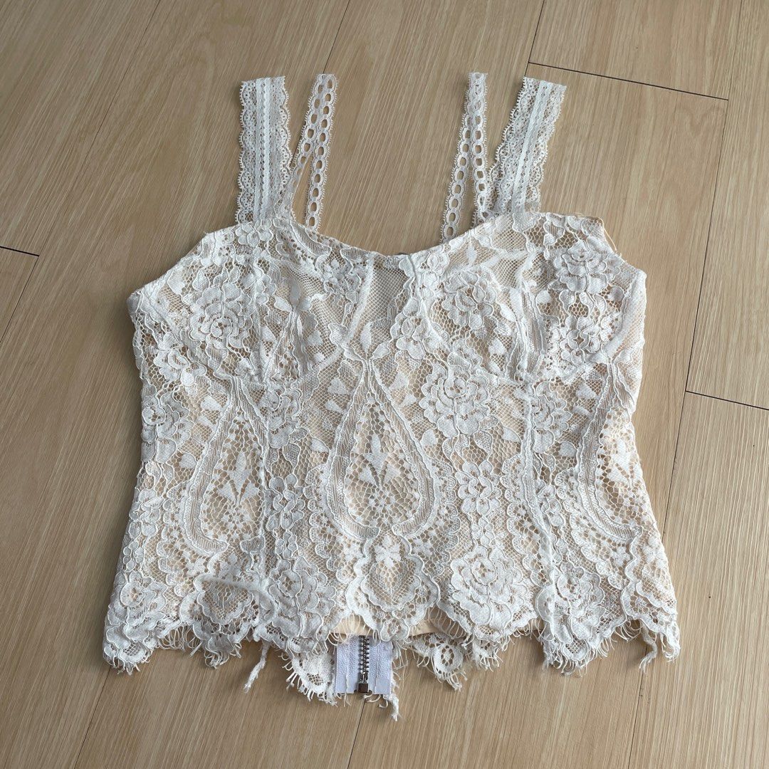 White Lace Nude Cream Tank Top Bustier Sexy Party Beach Club Atasan Renda Brokat Putih Creme ...