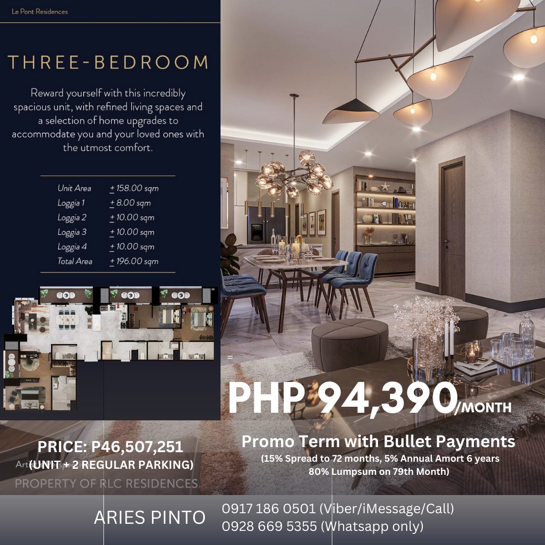 3BR (3 Bedroom) Unit at Le Pont Residences by RLC Bridgetowne Pasig for ...