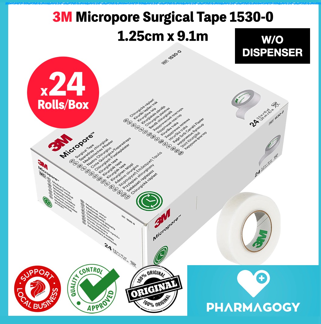 3M Micropore Surgical Tape 1530-0 (1.25cm x 9.1m) w/o dispenser per box 3M Micropore ...