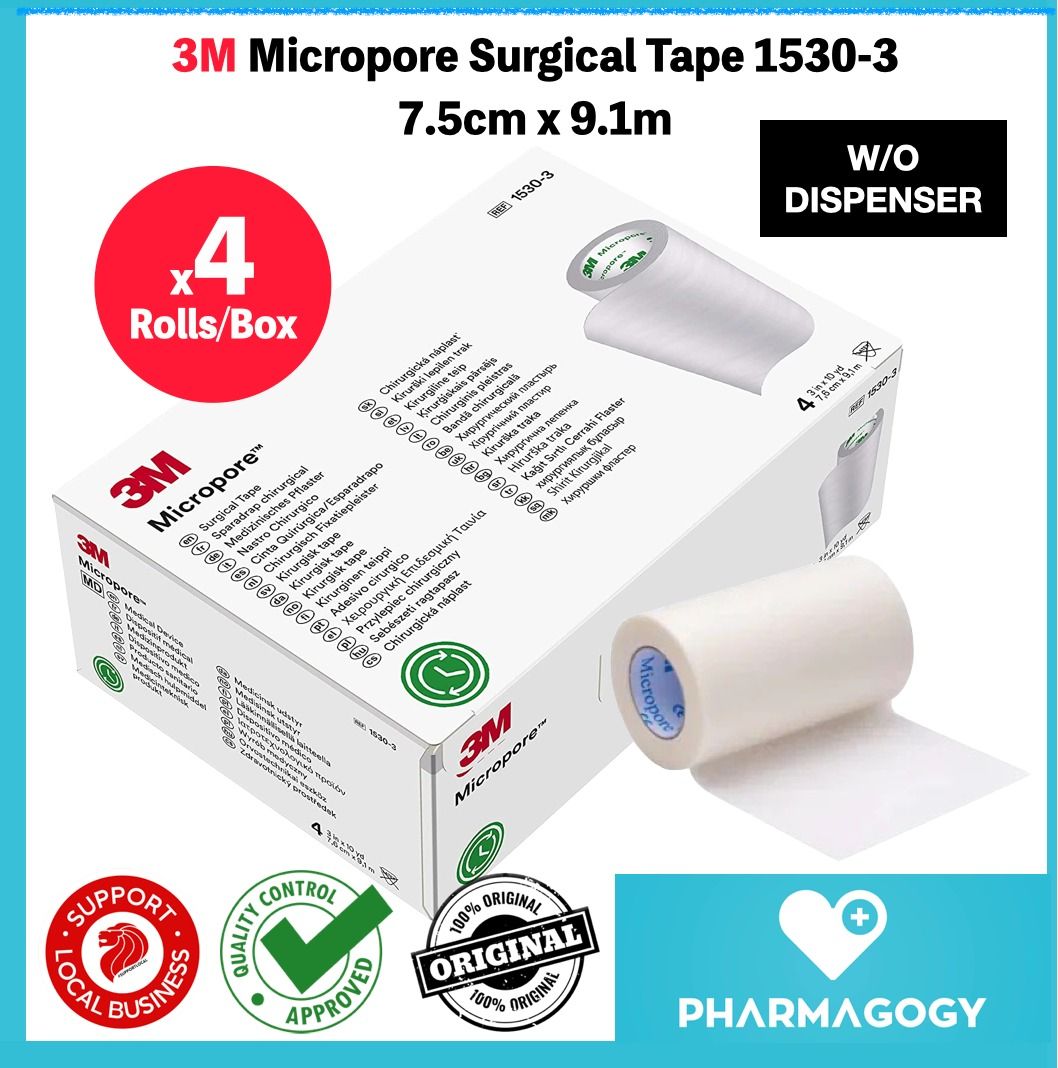 3M Micropore Surgical Tape 1530-3 (7.5cm x 9.1m) series w/o dispenser ...