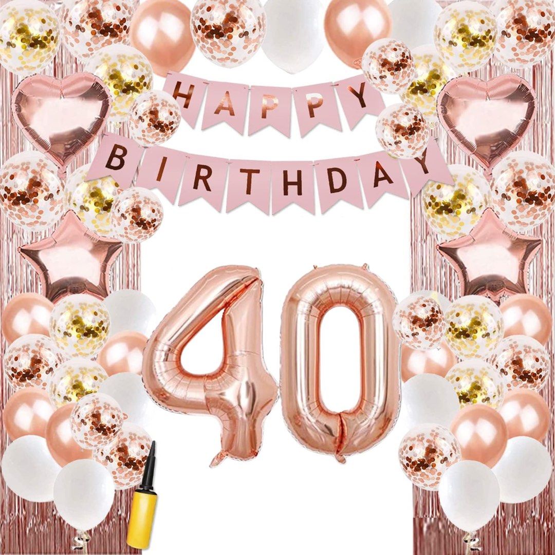40th Birthday Decorations, 40th Birthday Balloon, Rose Gold Confetti ...