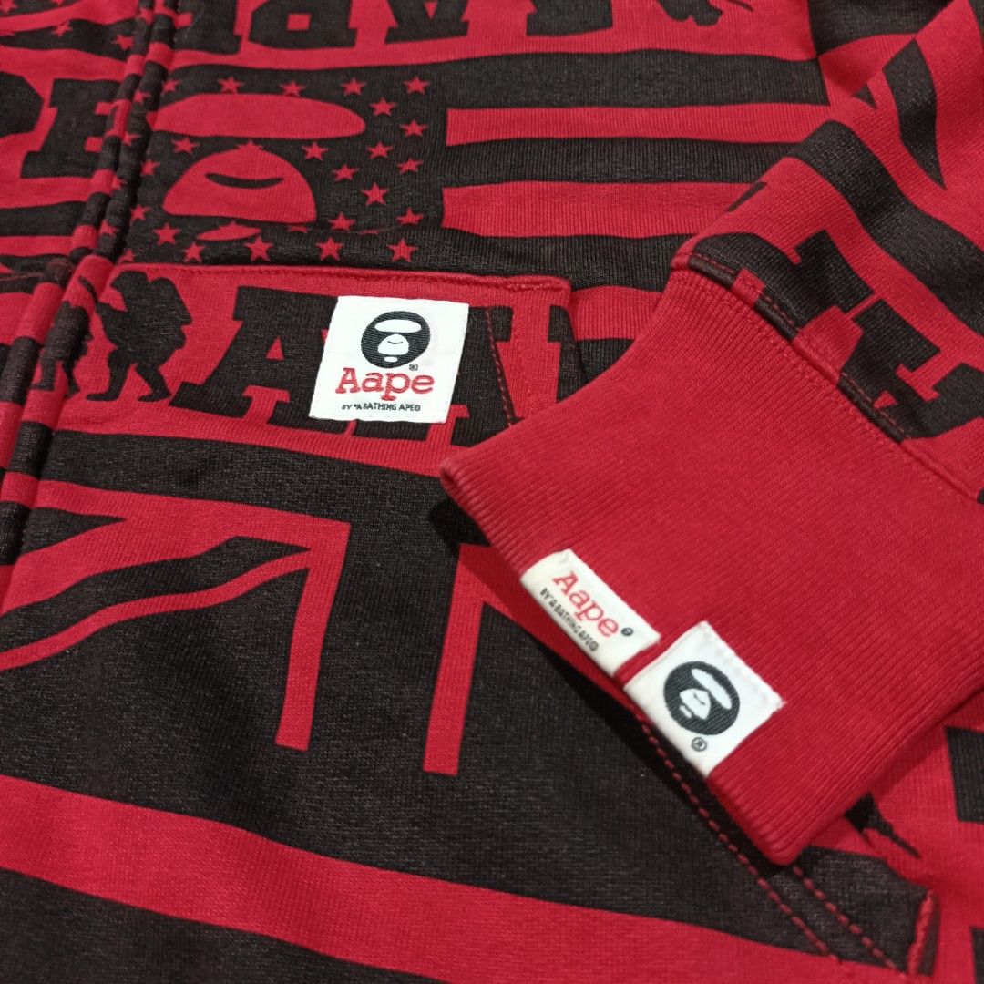 Aape Black & Red Full Zip Hoodie Jacket | Thrifted on Carousell